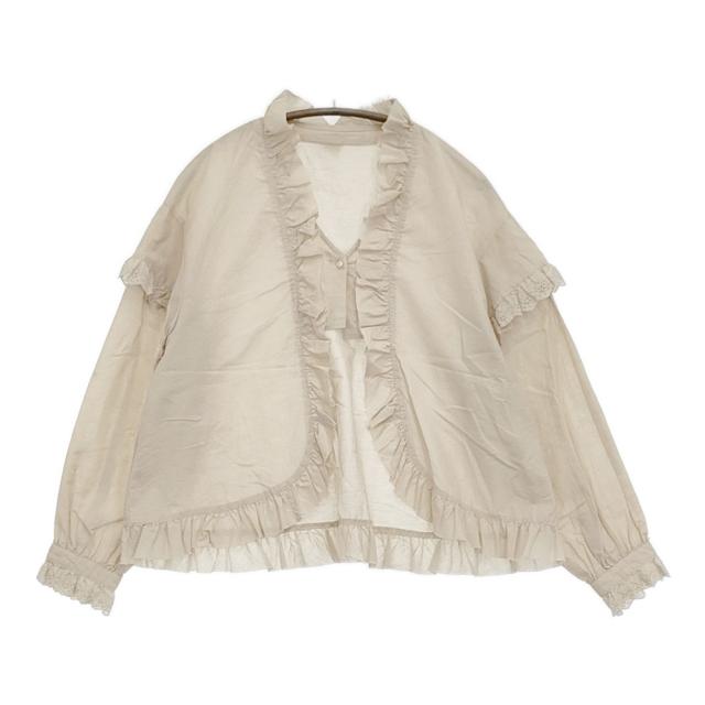 BEAMS JAPAN フェイクレイヤードブラウス 定価20680円 フリル レース ブラウス シャツ 24SS ベージュ レディース ビームス【中古】5-0902M♪