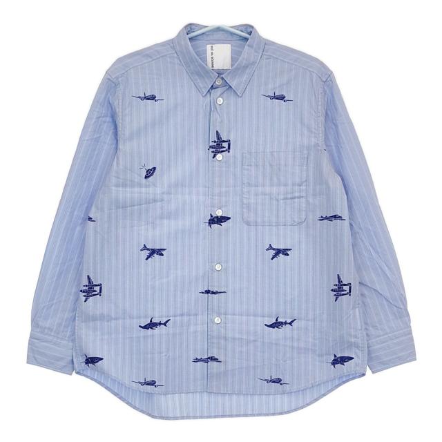 BRU NA BOINNE 新品 ネクサスシャツ サイズS 定価33000円 ストライプ 長袖シャツ ライトブルー レッド メンズ ブルーナボイン【中古】5-0523M♪