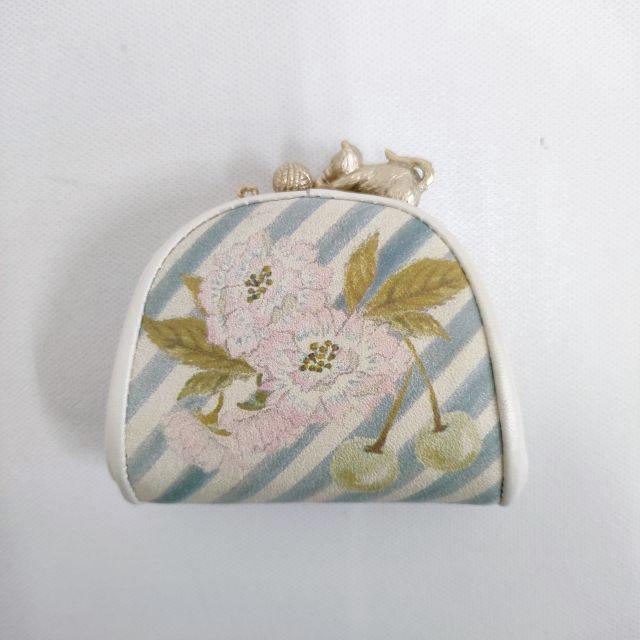 SAKURAYAMA サクラヤマ がま口 小銭入れ 桜柄 ケース 財布 ホワイト ライトブルー レディース【中古】4-0630G♪