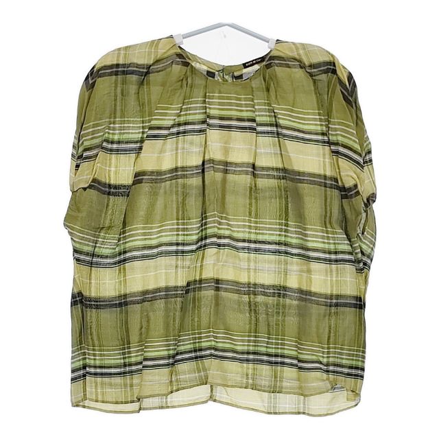 R&D.M.Co- ラミー シルク チェック ノースリーブ ブラウス シャツ グリーン ライトグリーン レディース オールドマンズテーラー【中古】5-0724S∞