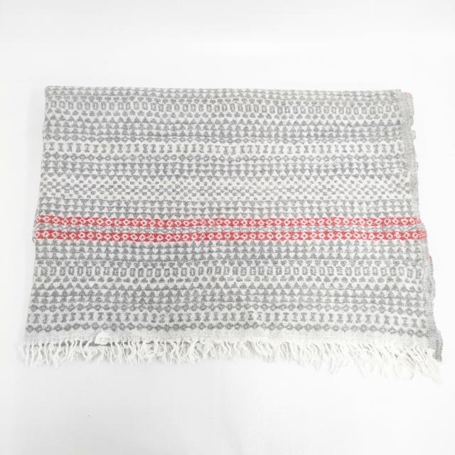 LAPUAN KANKURIT 大判ストール ウール 柄 ブランケット グレー ホワイト レディース ラプアン カンクリ【中古】5-1128T◎