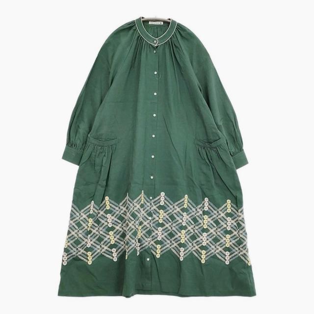mina perhonen kori リネン 刺繍 シャツワンピース サイズ38 定価88000円 aas3900 22SS グリーン レディース ミナペルホネン【中古】5-1011M♪
