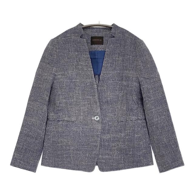 TOMORROWLAND フラットテープ キザミカラージャケット 定価39600円 ノーカラージャケット 25SS ブルー ホワイト レディース トゥモローランド【中古】5-1128M♪