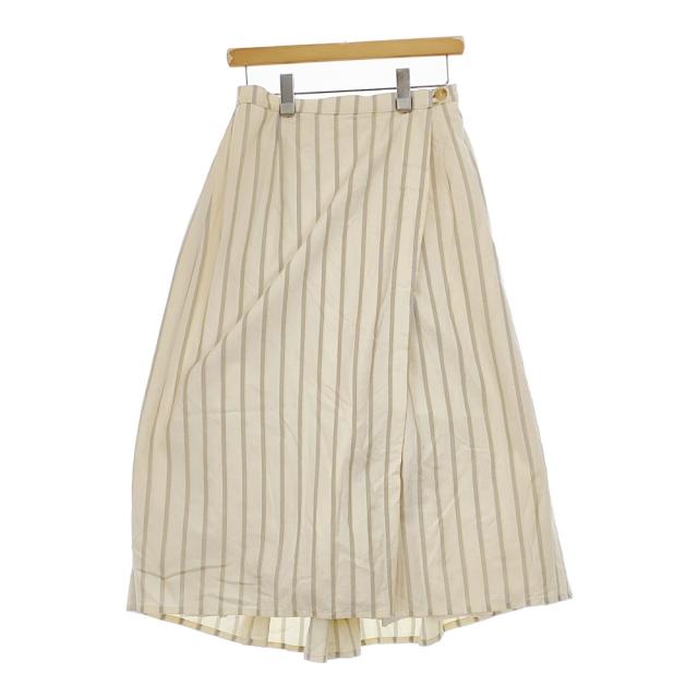 Paul Harnden サイズXS ストライプ ラップ ギャザーロングスカート アイボリー グレー レディース ポールハーデン【中古】5-0323M♪