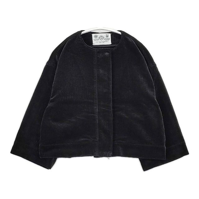 R&D.M.Co- 9W CORDUROY WIDE SLEEVE JACKET コーデュロイ ノーカラージャケット ブラック レディース オールドマンズテーラー【中古】5-1127T∞