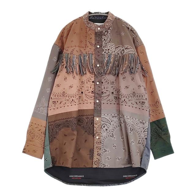 Children of the discordance BANDANA PATCHWORK FRINGE SHIRT LS リメイクシャツ ブラウン チルドレンオブザディスコーダンス【中古】5-1014M♪