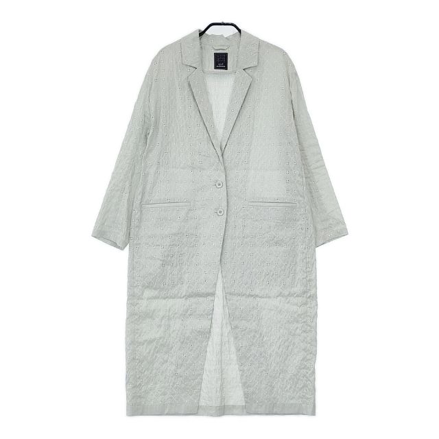 mina perhonen flower beads 定価121000円 zs6676 刺繍 ロングジャケット リネンシルク コート ライトグリーン レディース ミナペルホネン【中古】5-0714M∞