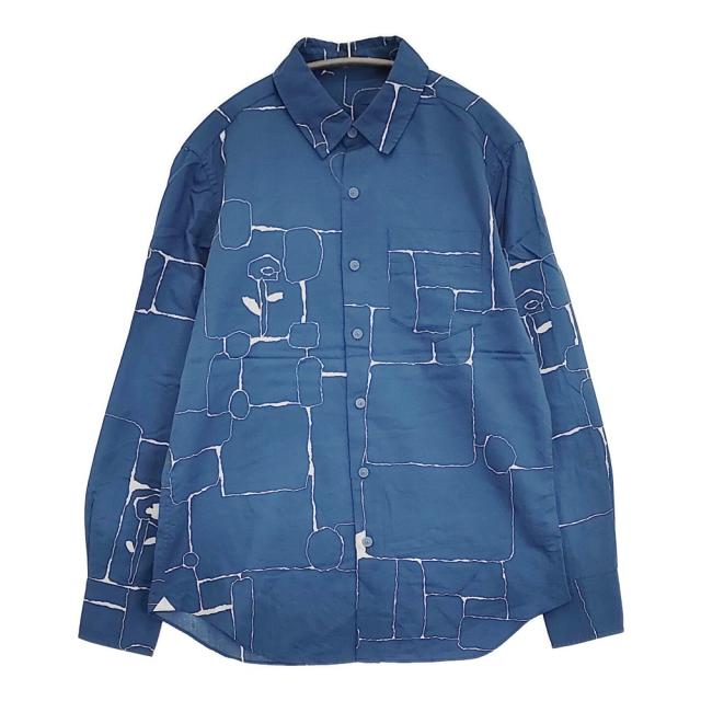 mina perhonen undiscovered サイズS ps1062h 長袖シャツ ブルー ホワイト メンズ ミナペルホネン【中古】5-1014M♪