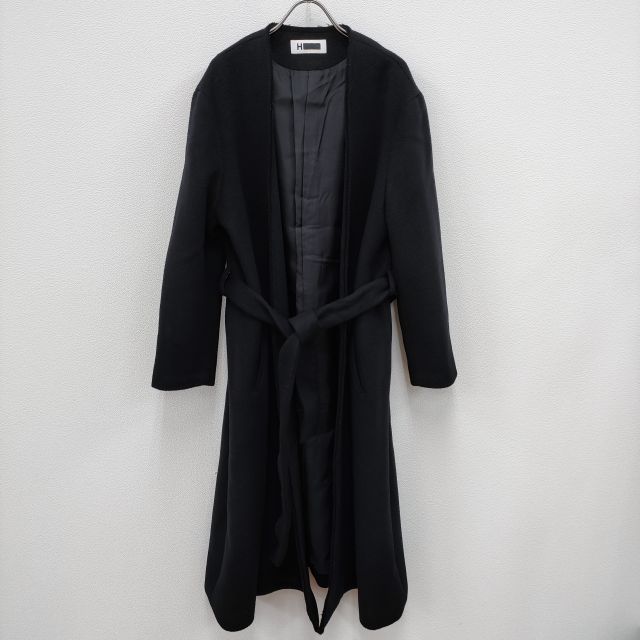 H BEAUTY&YOUTH ウールノーカラーベルテッドコート サイズS  ブラック レディース エイチビューティアンドユース【中古】3-1105A☆