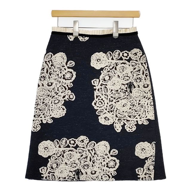 mina perhonen flower nest la8766 フロッキープリント ウールリネン スカート ネイビー ホワイト レディース ミナペルホネン【中古】5-1009T∞