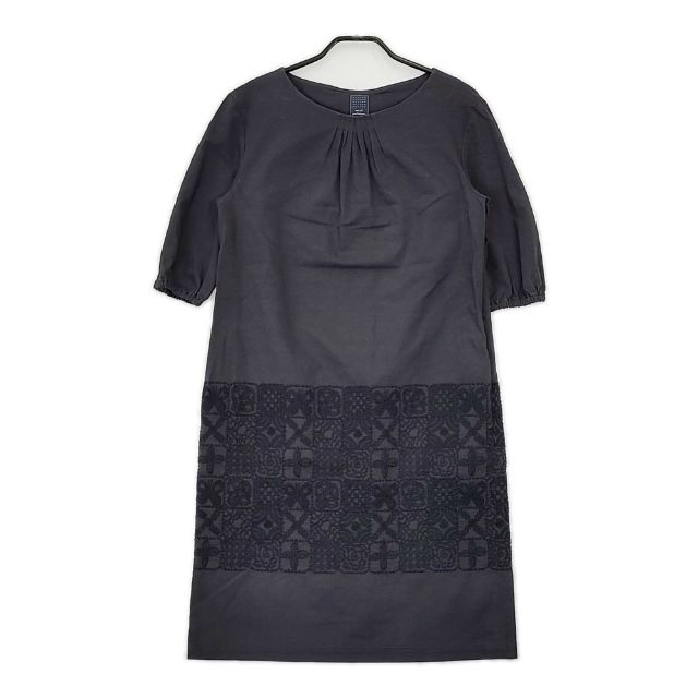 mina perhonen forest tile qa3900 刺繍 ワンピース チャコールグレー系 レディース ミナペルホネン【中古】5-0616M∞