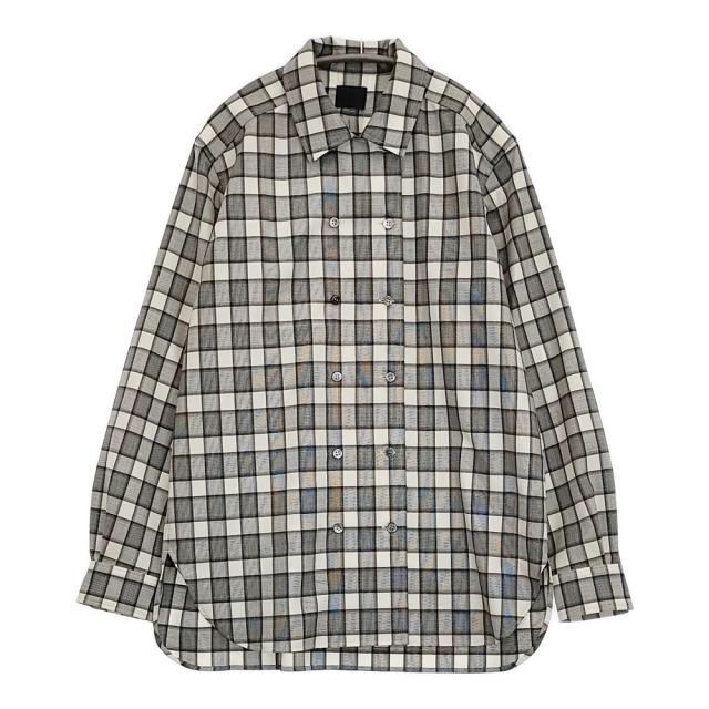 山内 グレンチェック ダブルオープンカラーシャツ 定価75900円 25241-wo サイズ3 ウール 長袖シャツ 25AW ホワイト ブラック メンズ 山内【中古】5-1115T♪