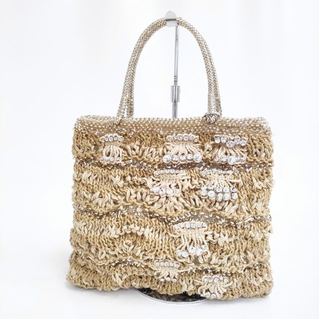 ANTEPRIMA ビジュー ジュート ワイヤーバッグ トートバッグ ゴールド ベージュ レディース アンテプリマ【中古】5-0308G∞