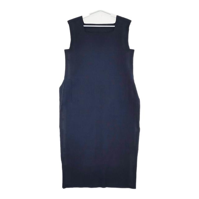 me ISSEY MIYAKE プリーツ スクエアネック MI94KH308 サイドスリット ワンピース ネイビー レディース ミー イッセイミヤケ【中古】5-0622S♪