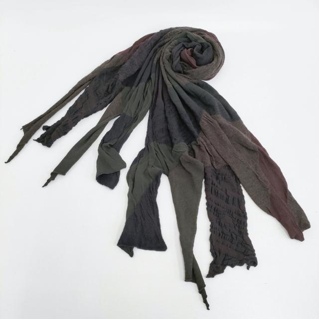 JURGEN LEHL リンクス編み ウールコットン ストール ワインレッド カーキ レディース ヨーガンレール【中古】5-1115T♪