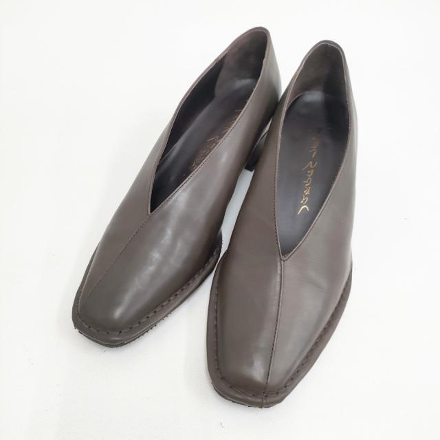 JURGEN LEHL レザー Vカット スリッポン 23.5cm パンプス ダークブラウン レディース ヨーガンレール【中古】5-0828G◎