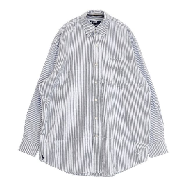 POLO RALPH LAUREN ビッグフィット オックス ストライプ ボタンダウン 長袖シャツ ブルー ホワイト メンズ ポロ・ラルフローレン【中古】5-1201M∞