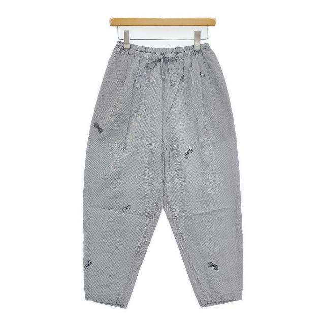 mina perhonen choucho ギャザーパンツ 定価55000円 acs4572 刺繍 ラミーコットンシルク パンツ 24SS ネイビー ホワイト レディース ミナペルホネン【中古】5-1106M∞