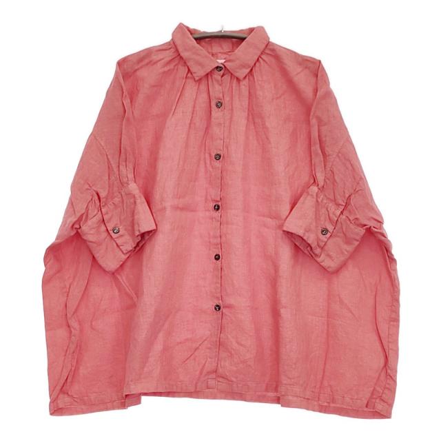 Honnete ハーフスリーブリネンギャザーブラウス 定価30800円 ブラウス シャツ 25SS ピンク レディース オネット【中古】5-0926S♪