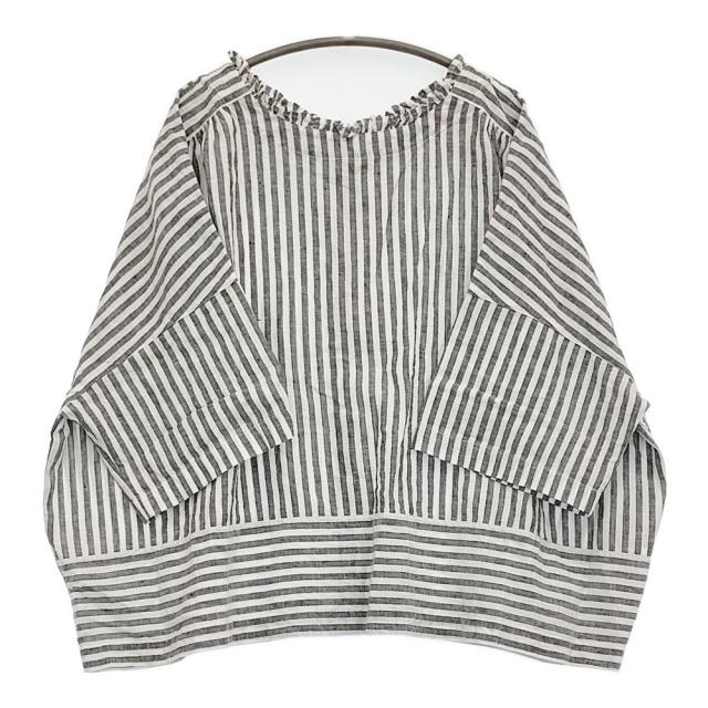 nest Robe UpcycleLino ストライププチフリル2wayシャツ 定価24200円 ブラウス 24SS ホワイト ブラック レディース ネストローブ【中古】5-0926S♪