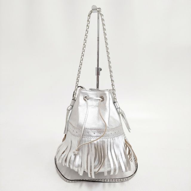 J&M Davidson カーニバル フリンジ スタッズ レザー ショルダートートバッグ シルバー レディース ジェイアンドエムデヴィッドソン【中古】5-0423G∞