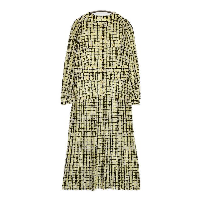 Diagram GRACE CONTINENTAL ツイードプリントワンピース 定価42900円 プリーツドレス ワンピース イエロー レディース ダイアグラム グレースコンチネンタル【中古】5-1006M∞