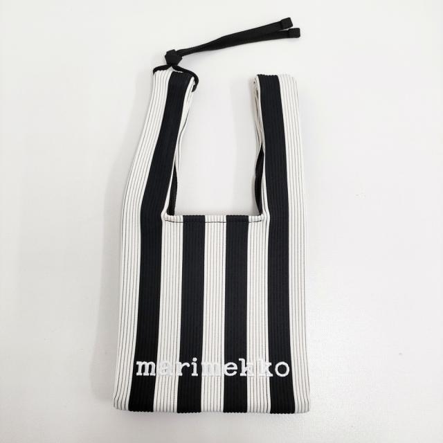 marimekko Knitted Mini Tote Merirosvo ストライプ ニットミニトート トートバッグ ホワイト ブラック レディース マリメッコ【中古】5-1014G♪