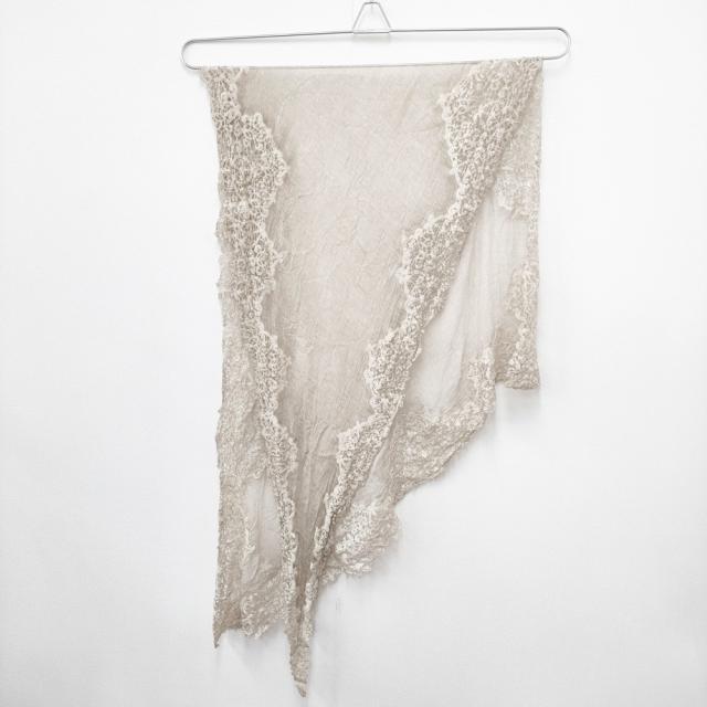 Faliero Sarti レース ポリエステルコットン ストール ベージュ グレー レディース ファリエロサルティ【中古】5-0918G◎