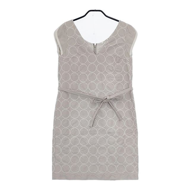 mina perhonen Ms3440 tambourine 刺繍 ノースリーブドレス ベルト付き ワンピース グレー ホワイト レディース ミナペルホネン【中古】5-0803M∞