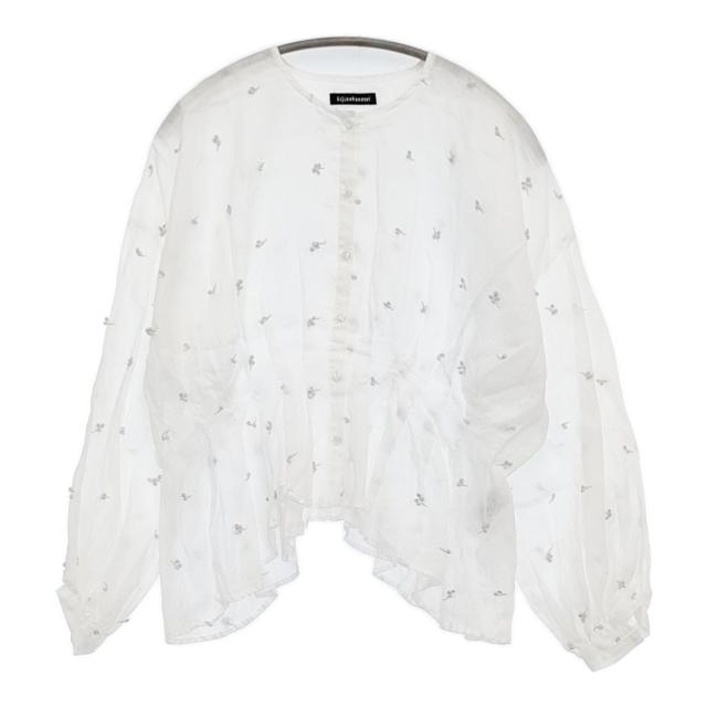 kijinokanosei ラミー刺繍タックブラウス さくらんぼ リネン 定価41800円 シャツ 24SS ホワイト レディース キジノカノウセイ【中古】5-0916M♪