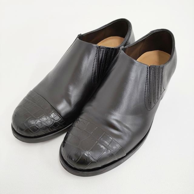 PETROSOLAUM 81112-PO03 side elastic クロコダイル コードヴァン 36 シューズ・靴 ブラック レディース ペテロオラウム【中古】5-0916G♪