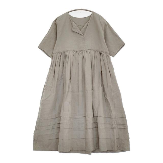 Atelier dantan リネン 半袖 ギャザー ワンピース グレー レディース アトリエダンタン【中古】5-0908S♪