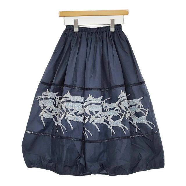 mina perhonen papurikko 定90200円 コットンシルク バルーン ギャザー ロングスカート 25SS ネイビー レディース ミナペルホネン【中古】5-0908M♪