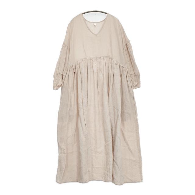 UNIVERSAL TISSU トリプルワッシャーリネン Vネックワンピース 定価25850円 スモーキーピンク レディース ユニバーサルティシュ【中古】5-0908M♪