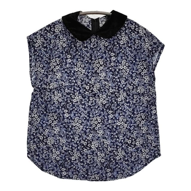 R&D.M.Co- アイリッシュ ラウンドカラーノースリーブブラウス S 花柄 ネイビー ホワイト レディース オールドマンズテーラー【中古】5-0908S♪