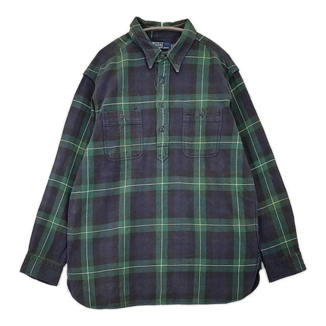 POLO RALPH LAUREN 90年代00年代 アクティ21 EMMON PULLOVER チェック プルオーバー 長袖シャツ ネイビー グリーン メンズ ポロ・ラルフローレン【中古】5-1203T♪