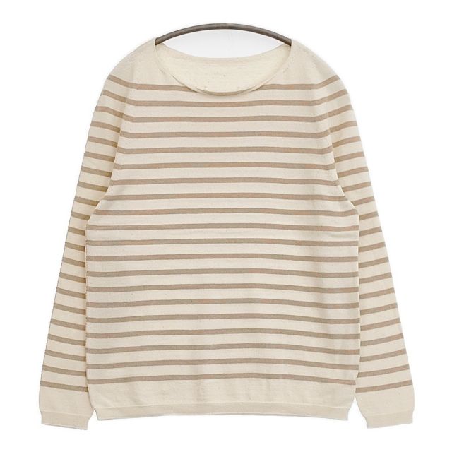 YURI+PARK 新品 MATHEA-B ボーダー 定価31900円 30-CJ012-FF12 コットン セーター ニット ベージュ レディース ユリパーク【中古】5-1201M∞