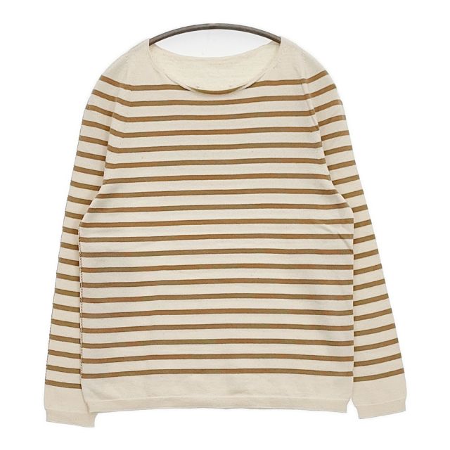 YURI+PARK 新品 MATHEA-B ボーダー 定価31900円 30-CJ012-FF12 コットン セーター ニット ベージュ ブラウン レディース ユリパーク【中古】5-1201M∞