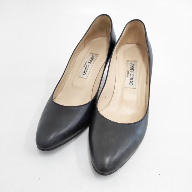 JIMMY CHOO レザー サイズ38.5 ハイヒール パンプス ブラック レディース ジミーチュウ【中古】5-0904G◎