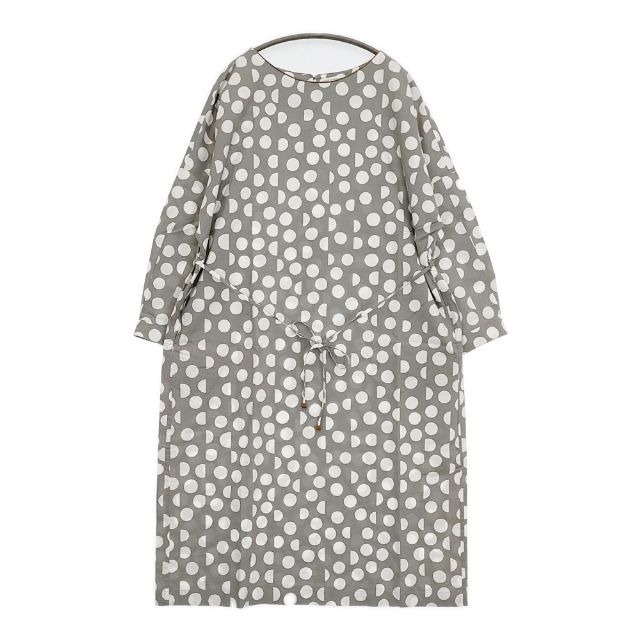 mina perhonen palkeet コットン シルク ドレス定価72600円 aas3889 ベルト付き ワンピース グレー ホワイト レディース ミナペルホネン【中古】5-0921M∞