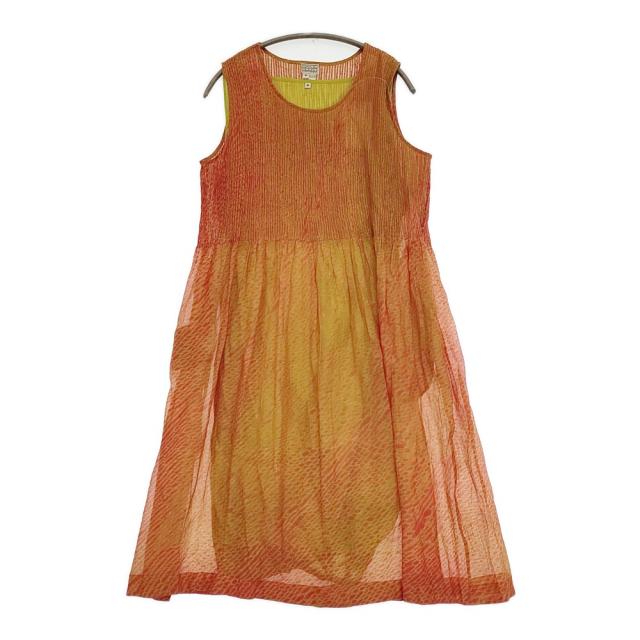 NEERU KUMAR J0426XNK Jurgen Lehl購入 コットンシルク インド製 ピンタックワンピース オレンジ レディース ネルークマール【中古】5-0725S♪