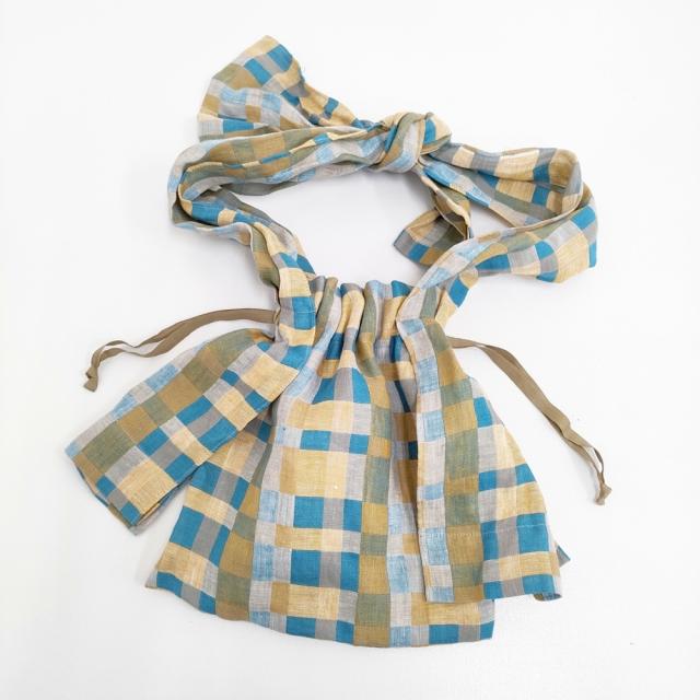 kijinokanosei キジノカノウセイ hikari KJTS307SS91A リネン 巾着バッグ ベージュ ブルー レディース【中古】5-0829G♪