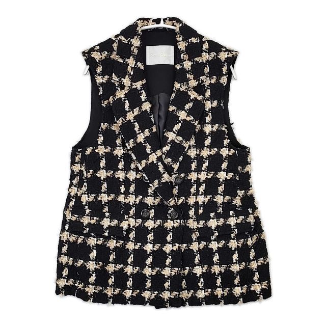 GRACE Class 未使用 フェザーチェックツイードジレ 定価97900円 ベスト 23AW ブラック ベージュ レディース グレース クラス【中古】5-1129T∞