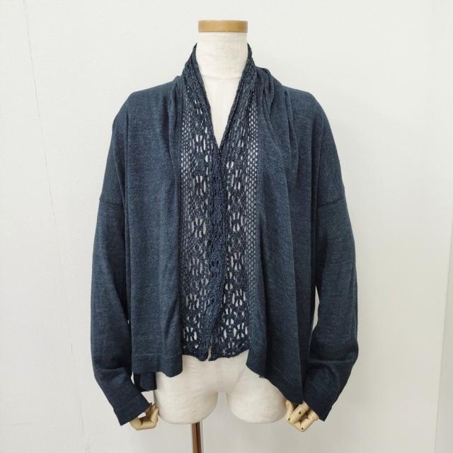 45R/45rpm インディゴ超ガーゼ×レースボレロ 定価36300円 カーディガン 羽織 サイズ3 カーディガン ネイビー レディース フォーティーファイブアールピーエム【中古】5-0711M◎
