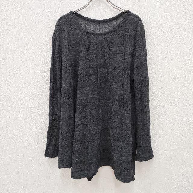 Y’s 格子柄 ロングニット リネンポリエステル yt-t09-672 サイズ2 ニット チャコールグレー レディース ワイズ/Yohji【中古】4-0216M◎