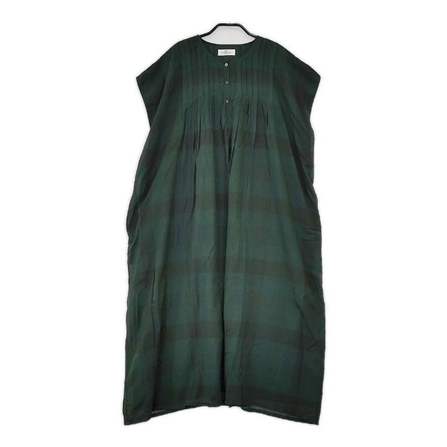 soil インド製 チェック タック ノースリーブ コットン ワンピース グリーン レディース ソイル【中古】5-0703S∞