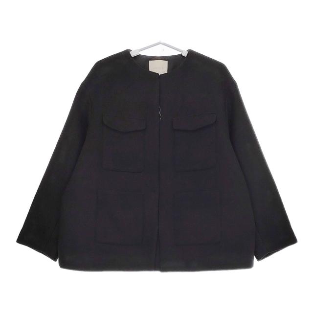 UNFILO 新品 ウールブレンド ノーカラーコート XL COURCW0503 定価25900円 コート 24AW ブラック レディース アンフィーロ【中古】5-0401T♪