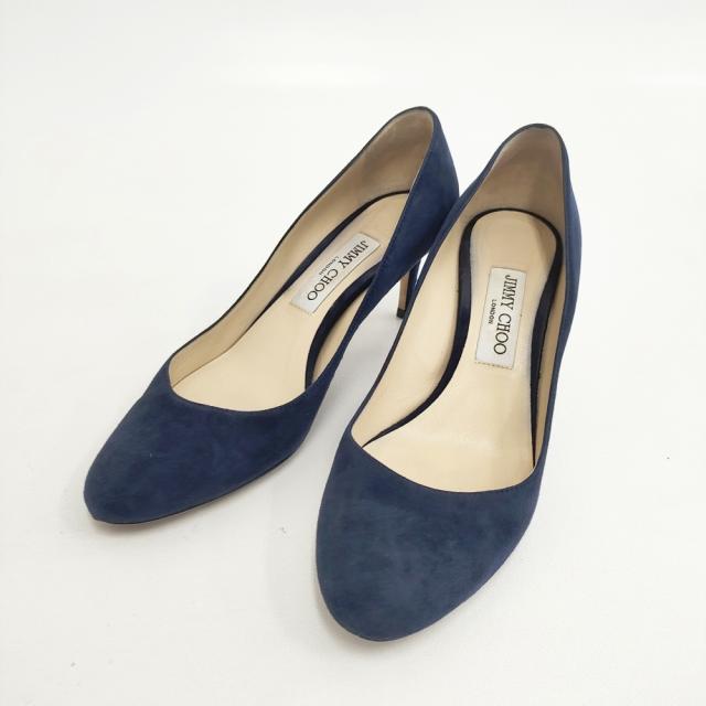 JIMMY CHOO スウェード ラウンドトゥ 38.5 パンプス ネイビー レディース ジミーチュウ【中古】5-1119T◎