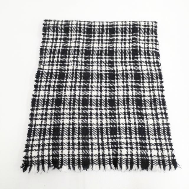 destin カシミヤ混 ウールマフラー イタリア製 チェック ストール ホワイト ブラック レディース デスティン【中古】5-1117T◎