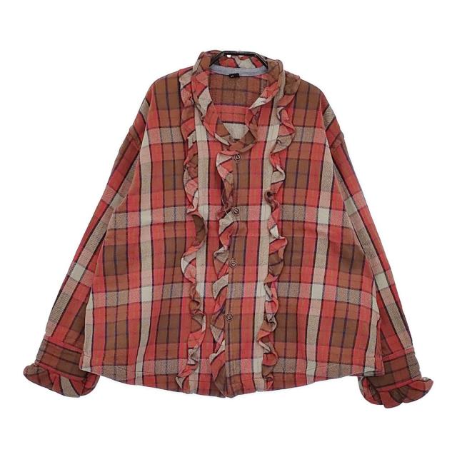 45R/45rpm インドざっ栗ネルのフリルブラウス 定価42900円 ブラウン レッド レディース フォーティーファイブアールピーエム【中古】5-0513M♪